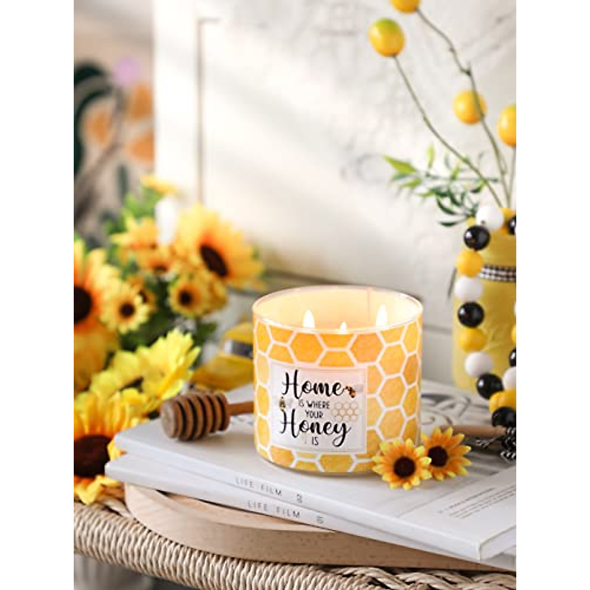 Spring Honeycomb Candle Honey Scented Candle 3 Wicks Large Jar, 14 oz