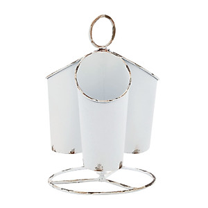 Rotating Kitchen Utensil Holder for Countertop with 3 Compartments, White Flatware Caddy (6 x 10 In)