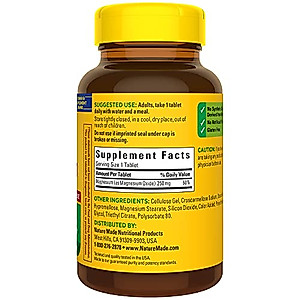 Nature Made Magnesium Oxide 250 mg, Dietary Supplement for Muscle, Heart, Bone and Nerve Health Support, 200 Tablets, 200 Day Supply