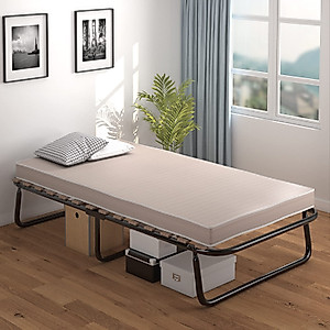 KOMFOTT Folding Bed with Mattress, Foldable Rollaway Guest Bed with Memory Foam Mattress & Sturdy Metal Frame, Space-saving Folding Bed Sleeper Guest Bed, Portable Bed for Home & Office, Made in Italy