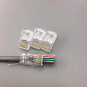 PETECHTOOL RJ45 CAT6A CAT6 Pass Through Connectors 23 AWG Cables 50-Pack - End Bold Ethernet 8P8C Gold Plated Modular Plug for Unshielded Twisted Pair Solid Wire & Standard Cables