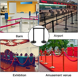 VEVOR Crowd Control Stanchion, Set of 8 Pieces Stanchion Set, Stanchion Set with 6.6 ft/2 m Black Retractable Belt, Black Crowd Control Barrier w/Concrete and Metal Base - Easy Connect Assembly