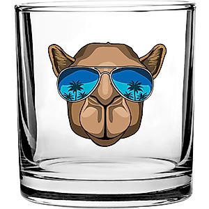 Hat Shark Camel Wearing Sunglasses Palm Tree Reflection - 3D Color Printed Scotch Whiskey Glass 10.5 oz