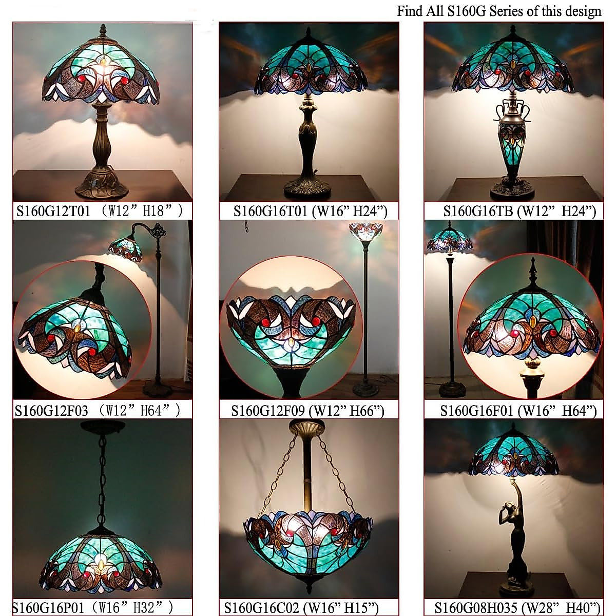 WERFACTORY Tiffany Floor Lamp Green Liaison Stained Glass Arched Lamp 12X18X64 Inches Gooseneck Adjustable Corner Standing Reading Light Decor Bedroom Living Room S160G Series