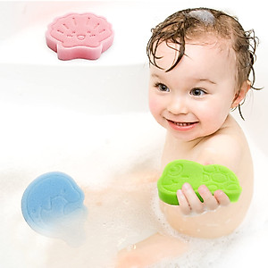 DANCELF Baby Bath Sponge, Natural Cute Shapes Soft Shower Sponges for Bathing, Bathtub Foam for Infants and Toddler, 3pcs : Blue Dolphin, Pink Shell, Green Turtle