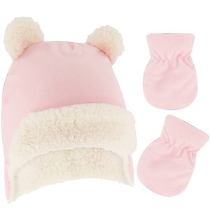 Rising Star Baby Girl's & Boy Infant Winter Mittens Set Sherpa Lined with Earflaps-Newborn Trapper Hat 0-24 Months, Pink