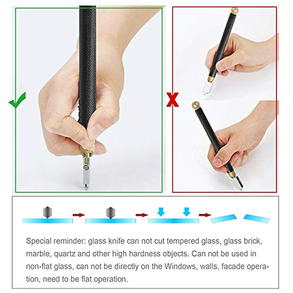 Glass Cutter Tool Set 2mm-20mm Pencil Style Oil Feed Carbide Tip with 2 Bonus Blades and Screwdriver