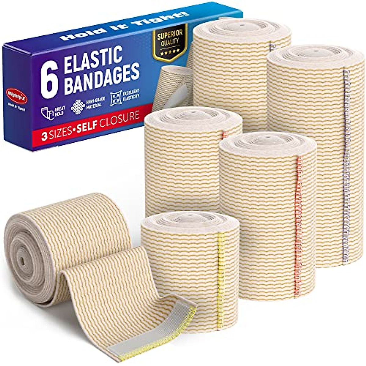 Premium Elastic Bandage Wrap with Self-Closures – 6pk(2x2”, 2x3", 2x4") – Compression Bandage Wrap
