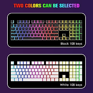 LexonElec Pudding Keycaps,Double Shot PBT Keycap Set with Translucent Layer for DIY RGB LED Backlit Gaming Mechanical Keyboards,Full 108 Key Set,OEM Profile,US Layout(White)