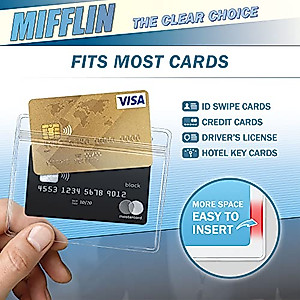 Mifflin-USA Card Protector (Clear, 4x3 Inches, 100 Pack), Waterproof and Resealable Horizontal Plastic ID Name Badge Holders