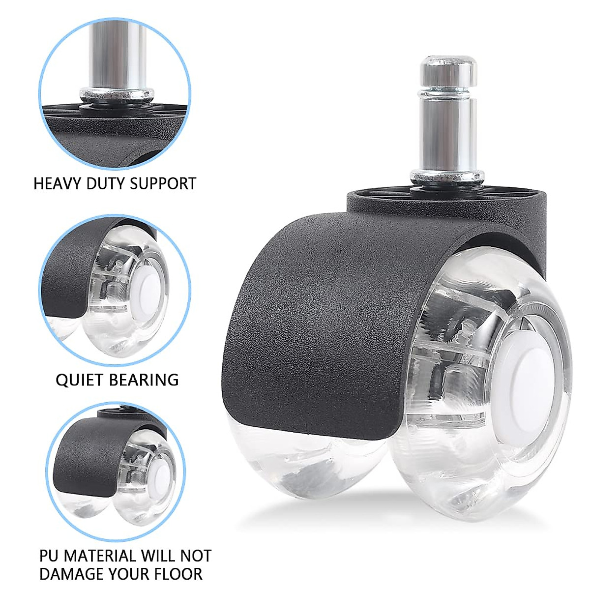 Office Chair Casters Wheels Replacement 2 Inch Heavy Duty Silent Rubber Chair Casters with Standard Stem 7/16″* 7/8″(11mm*22mm) Suitable for Hardwood Floors and Carpet,Set of 5-Universal fit