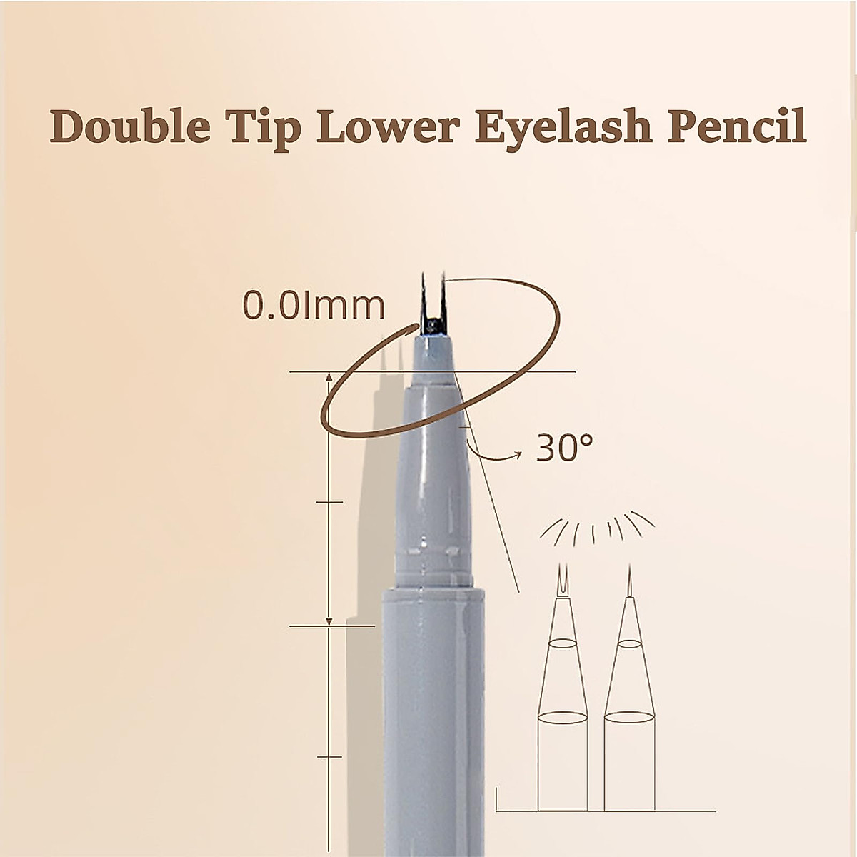 Jutqut 2PCS Double Tip Lower Eyelash Pencil, Natural Lower Eyelashes Liquid Pen, Waterproof Liquid Eyeliner 0.01 MM Double Tip Lower Lash Pen, Smudge proof, Long Wearing with Ultra-Fine Tip(Brown+Black)