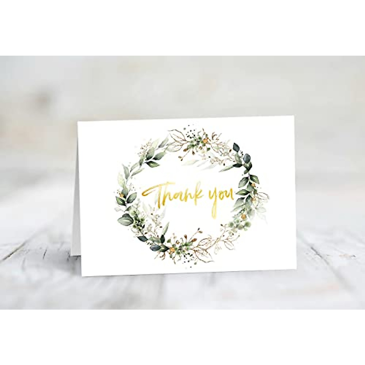 Thank You Cards with Envelopes & Stickers - Gold Foil Greenery (Bulk 32-Pack), Watercolor Eucalyptus Thank You Blank Notes For Engagement, Wedding, Baby Shower, Graduation, Bridal, Business, Anniversary