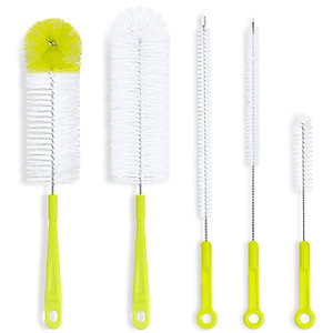 Bottle Cleaning Brush Set - Long Handle Bottle Cleaner for Washing Narrow Neck Beer Bottles, Thermos S’Well Hydro Flask Contigo Sports Water Bottles with Straw Brush, Kettle Spout/Lid Cleaner Brushes