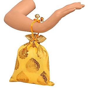 Touchstone Drawstring Bags Traditional Indian Handcrafted in Ficus Leaf Pattern Brocade fabric. Perfect for Gifts Jewelry Weddings Sweet Distribution Set of 9 Vibrant Multicolor Pouches Purses Potli.