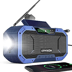 Portable Emergency Radio Bluetoooth Speaker,FM AM WB NOAA Weather Radio w/ 5000mAh Power Bank,IPX5 Waterproof Hand Crank Solar Radio w/LED Flashlight,SOS Alarm,Compass for Outdoor Survival