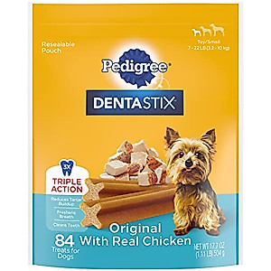 PEDIGREE DENTASTIX Toy/Small Dog Dental Treats Original Flavor Dental Bones, 1.11 lb. Pack (84 Treats)