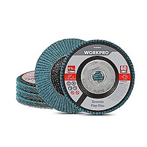 WORKPRO 5 Pack Zirconia Flap Disc, 60 Grit, Angle Grinder Sanding Disc, 4-1/2 inch Grinding Wheels, Flap Wheel Type#27 for Metal Grinding, Blending and Smooth Finishing