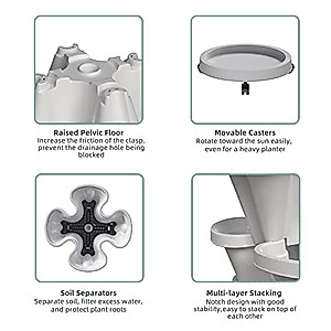Tectsia Strawberry Vertical Planter Tower Garden, 3 Tiered Planter Stackable Herb Garden Planter with Movable Casters and Bottom Saucer Indoor and Outdoor - White