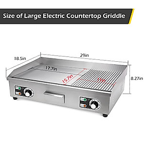Dyna-Living Commercial Electric Griddle 29'' Flat Top Grill Countertop Griddle 4400W Stainless Steel Teppanyaki Grill Large Electric Griddles for Restaurant Kitchen(Without Plug)