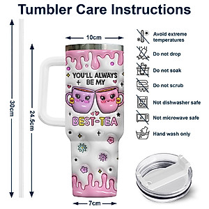 34HD Bestie Tumler with Handle & Straw, 40oz Stainless Steel Vacuum Insulated Best Friend Cup, Anniversary Christmas Birthday Gifts for Women Work Bestie Soul Sisters Best Friend