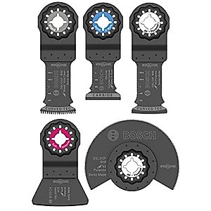 BOSCH OSL005C 5-Piece Starlock Oscillating Multi Tool Assorted Set Blades for Mixed Applications in Metal, Wood and Other General Purpose Materials with Included Case