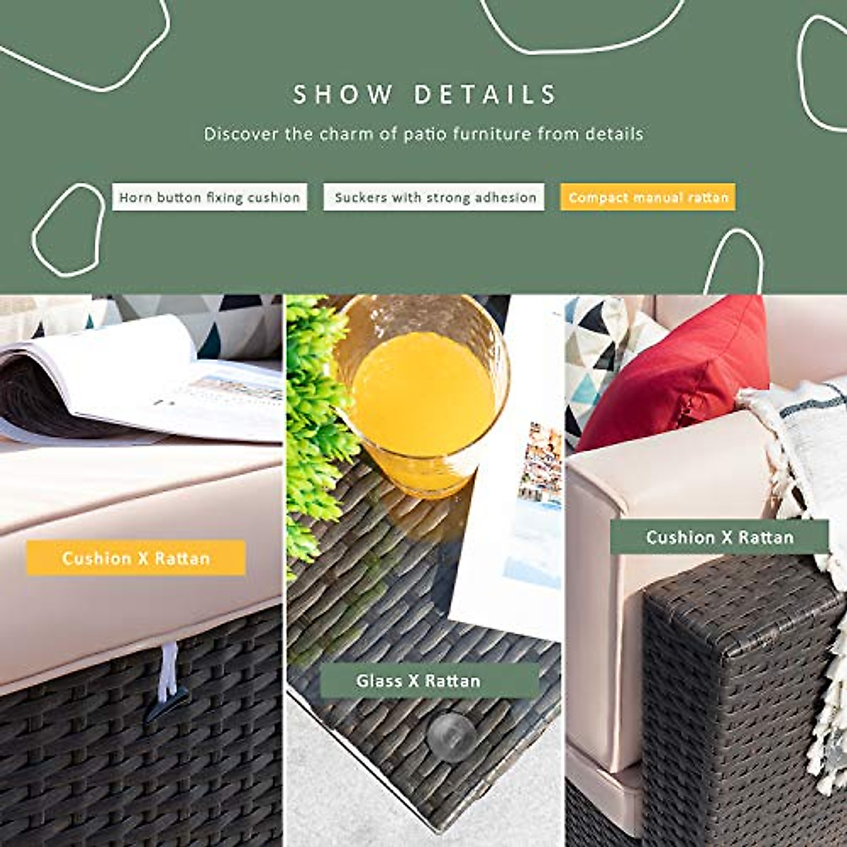 Devoko 5 Pieces Patio Furniture Sets All Weather Outdoor Sectional Patio Sofa Manual Weaving Wicker Rattan Patio Seating Sofas with Cushion and Glass Table(Beige)