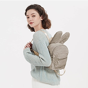 Flow.month Bunny Backpack, Fur Mini Backpacks for Women Plush Rabbit Ear Satchel Fuzzy Bunny Purse Handbags (Camel)