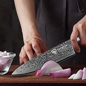 LEVINCHY Damascus Chef's Knife 8 inch Professional Handmade Damascus Stainless Steel Kitchen Knife, Superb Edge Retention, Stain & Corrosion Resistant, Ergonomic PAKKA Wood Handle