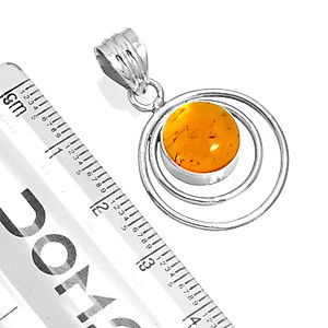 JEWELOPORIUM 925 Sterling Silver Pendant for Women Orange Amber Gemstone Fashion Silver Pendant Necklace Wedding Gift Boho Jewelry