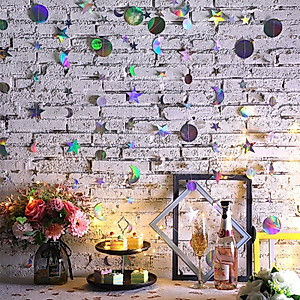 6 Pieces Iridescent Twinkle Moon Stars Circle Garland Streamer Party Decorations for Kids First Birthday Ramadan EID Mubarak Baby Shower Wedding Decor
