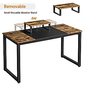 Yaheetech 55" Large Computer Desk with Movable Monitor Stand & Strong Legs, Modern Desk with Splice Board, Simple Writing Desk for Work/Study/Home/Gaming/Office, Rustic Brown & Black