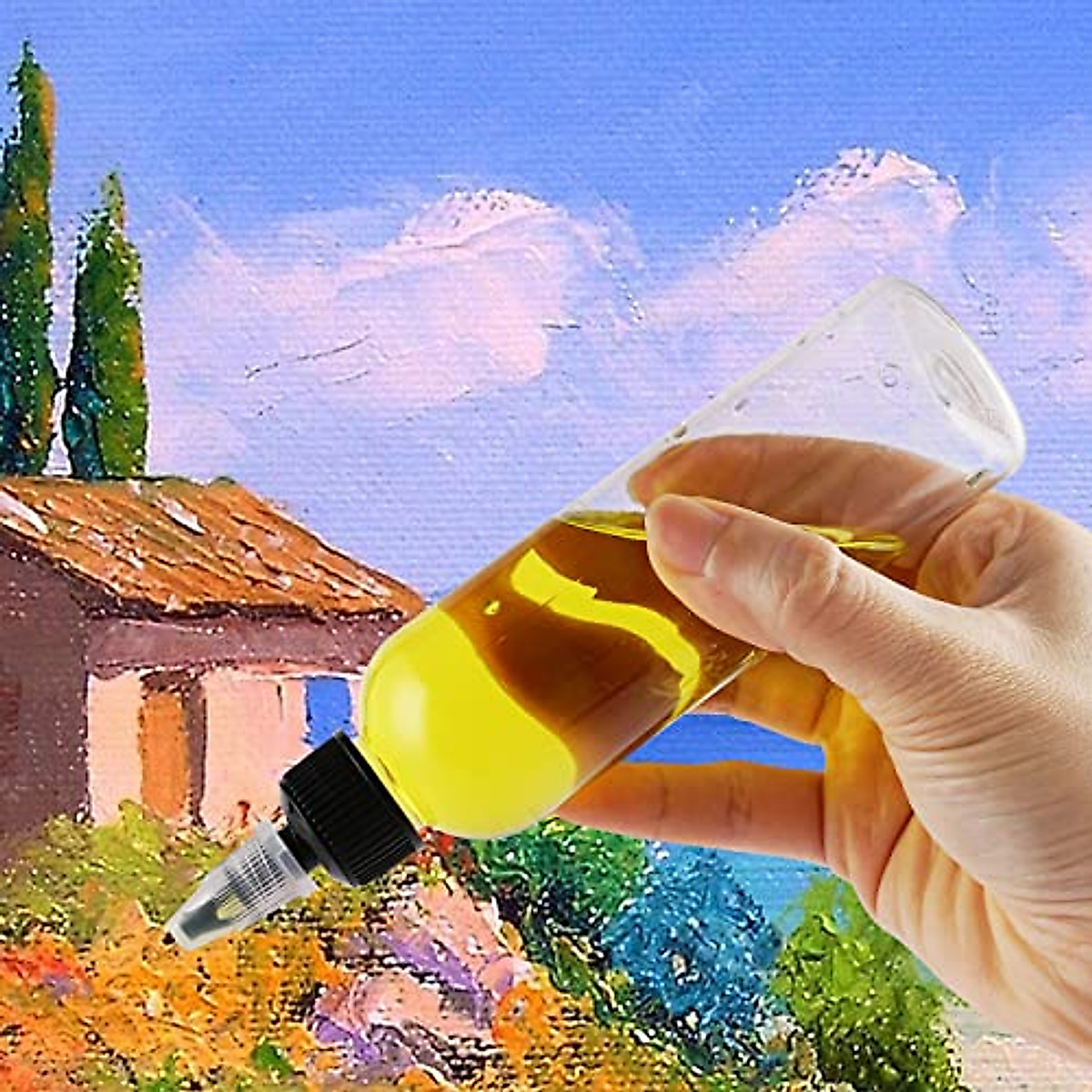 BOMEX 20 Pack 1oz Dispensing Bottles with Twist Top Cap,Small Plastic Squeeze Bottles Boston Round LDPE Bottle for Crafts,Kitchen,Household，Art, Glue（Black） (Black 4oz)