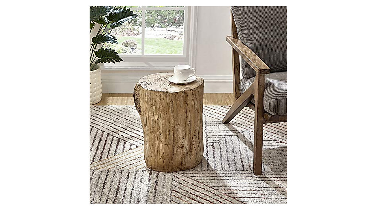 Faux Wood Tree Stump Stool - MgO Accent Side Table | Natural