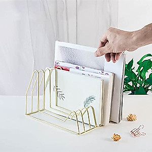 Decorative bookends Gold Bookend Desktop Desk Organizer Iron Book Holder Book Stand Office Supplies Desk Accessories Non-Skid Bookends Stand bookends