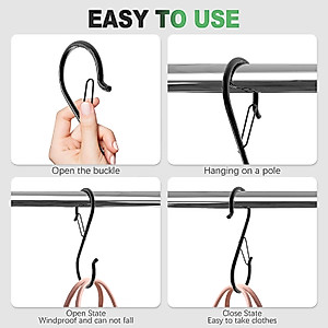 12 Pcs S Hooks for Hanging, 3.5-inch Heavy Duty Metal S Hook (Safety Buckle) Ceiling Hooks for Hanging Plants, S Hook with Clip Pot Rack Hooks, Closet Hooks and Kitchen Utensils (Black)