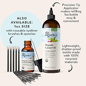 Sky Organics Organic Castor Oil (16 oz) USDA Certified Organic, 100% Pure, Cold Pressed, Hexane Free, Boost Hair Growth, Use with Castor Oil Pack