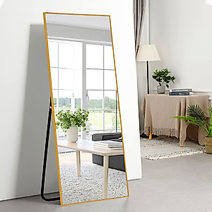 Natsukage Full Length Mirror Wall Mirror Full Length Mirror for Wall Hanging or Leaning Against Wall Dressing Mirror Body Mirror Aluminum Alloy Frame (44"x16", Gold)