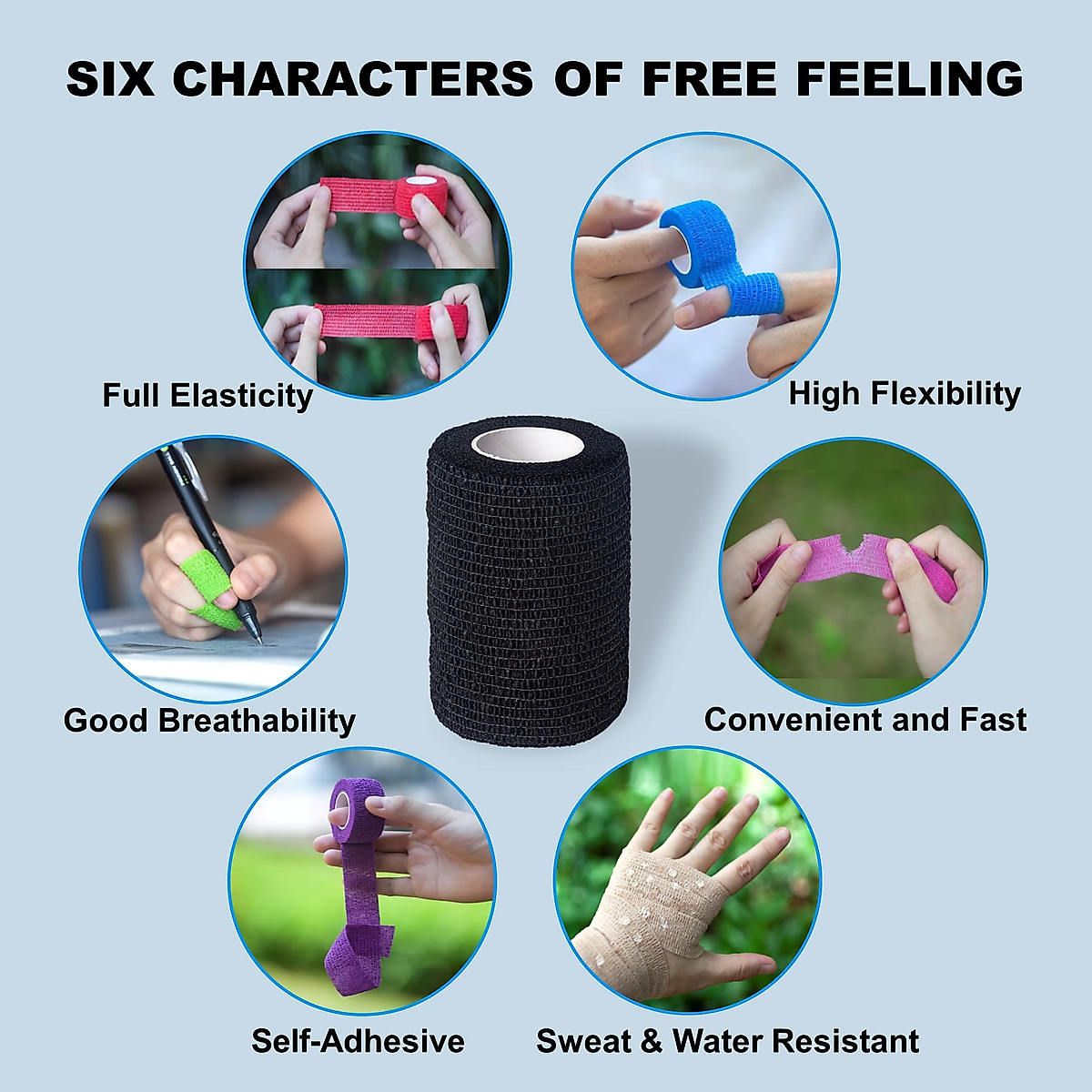 YAXEON Self Adhesive Bandage Wrap| 12 Rolls 1" x 5 Yards Vet Tape, Medical Tape,Athletic Tape,Elastic Cohesive Bandage for Sports Injury,Stretch Athletic,Ankle,(Mix Color)