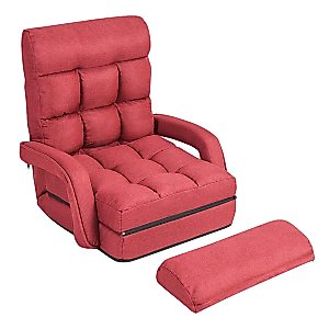 Giantex Folding Lazy Sofa Floor Chair, Indoor Chaise Lounger Bed with 6 Adjustable Position, Pillow, Living Room Lounge Couch(Red)