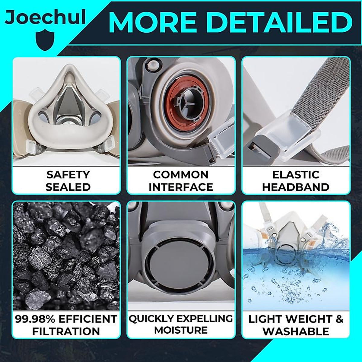 GZYZAMZ Gas Respirator Mask, Gas Masks Survival Nuclear and Chemical With 6001 Filters for Painting, Dust, Organic Vapors, 6200 Respirator Mask with Filters for Chemicals Welding Epoxy Resin