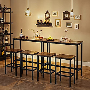 VASAGLE Dining Table Set, Bar Table and Chairs Set, Kitchen Bar Height Table with Stools Set of 2, Steel Frame, Industrial, Rustic Brown and Black ULBT218B01