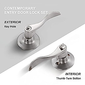 Millgoing Door Lever Handle with Satin Nickel Finish, 1 Pack Contemporary Privacy Front Entry for Right & Left with Lock, Wavy Modern Slim Handles for Home Closet, and Bathroom