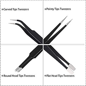 ESD Anti-Static Precision Tweezers Tools Kit Non-magnetic Stainless Steel Tweezers Set with Storage Bag by AKTOO for Electronics soldering,Phone Repair,Jewelry,Craft,Laboratory Work,9 Pcs