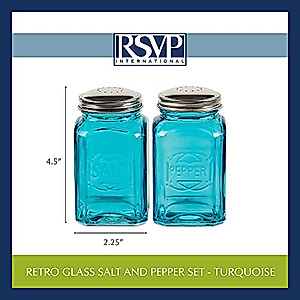 RSVP International Retro Glass Salt & Pepper Shaker | Stainless Steel Lids |, 8 oz, Turquoise