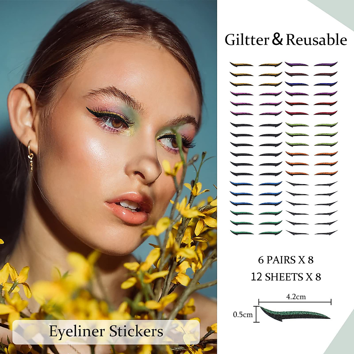 Maitys 36 Pairs Black Glitter Eyeliner Stickers, Instant Sticky Eye Makeup, Waterproof, Suitable for Parties, Nightclubs, Halloween, Stylish, Easy to Use