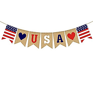 Jute Burlap USA Banner American Independence Day 4th of July Mantel Fireplace Decoration