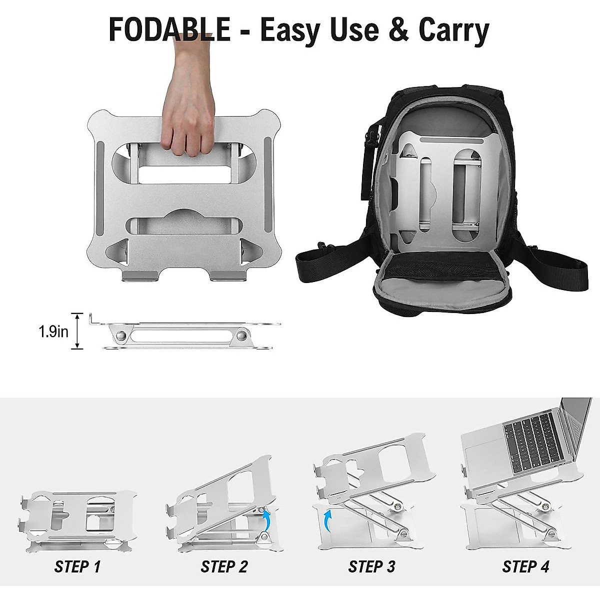 Diswoe Laptop Stand, Ergonomic Portable Aluminum Computer Riser, Ergonomic Laptops Elevator for Desk, Foldable Metal Holder Compatible with Notebook, MacBook and More 10-15.6”Laptop