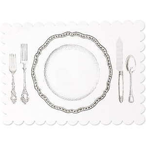 Paper Placemats for Table, White Mats with Scalloped Edge (14 x 10 in, 100 Pack)