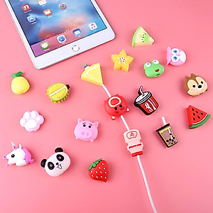 TUPARKA 18 Pcs Cable Protector for iPhone Charging Cable, Plastic Cute Fruit Drink Bottle Animal Charging Cable Saver, USB Cable Saver Phone Accessory Protect Charger Cable